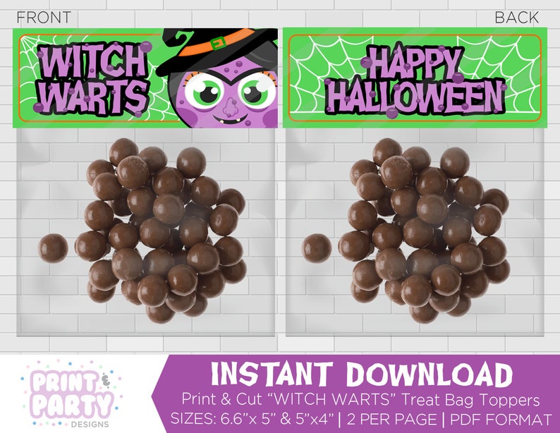 Printable Witch Warts Halloween Treat Bag Toppers Kids | Etsy