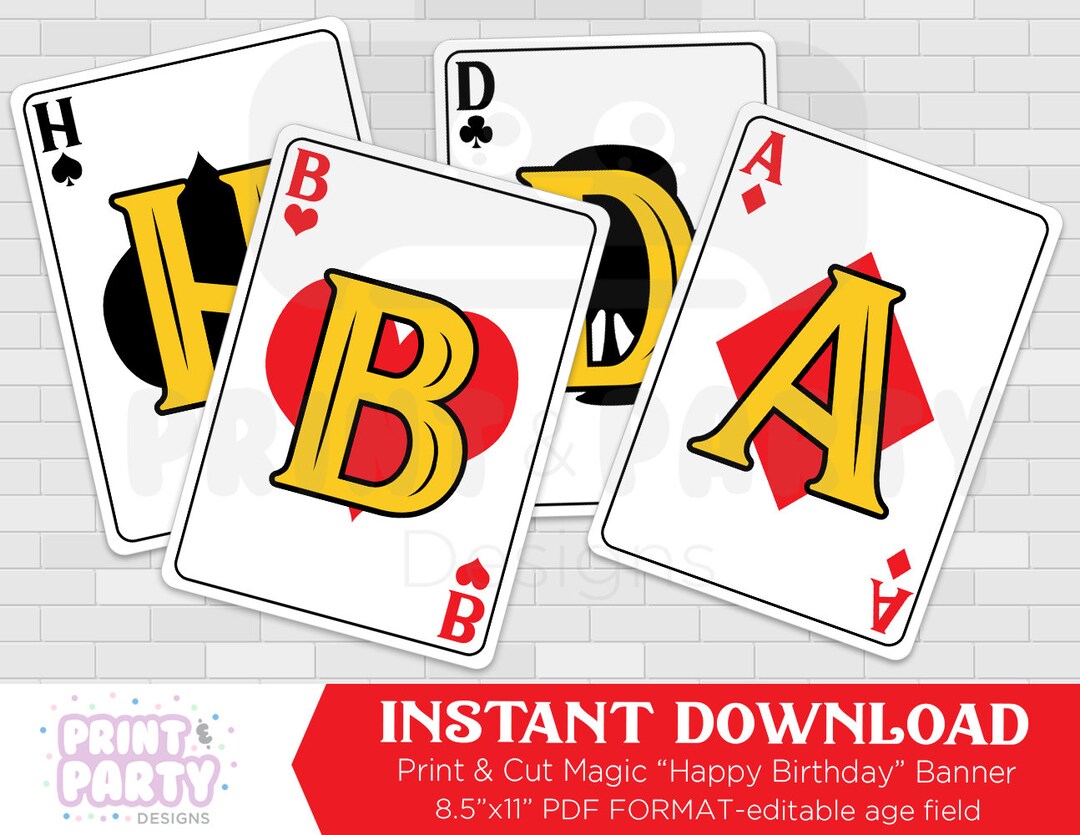 Printable Magic Playing Card Happy Birthday Banner, Boy's Magic ...