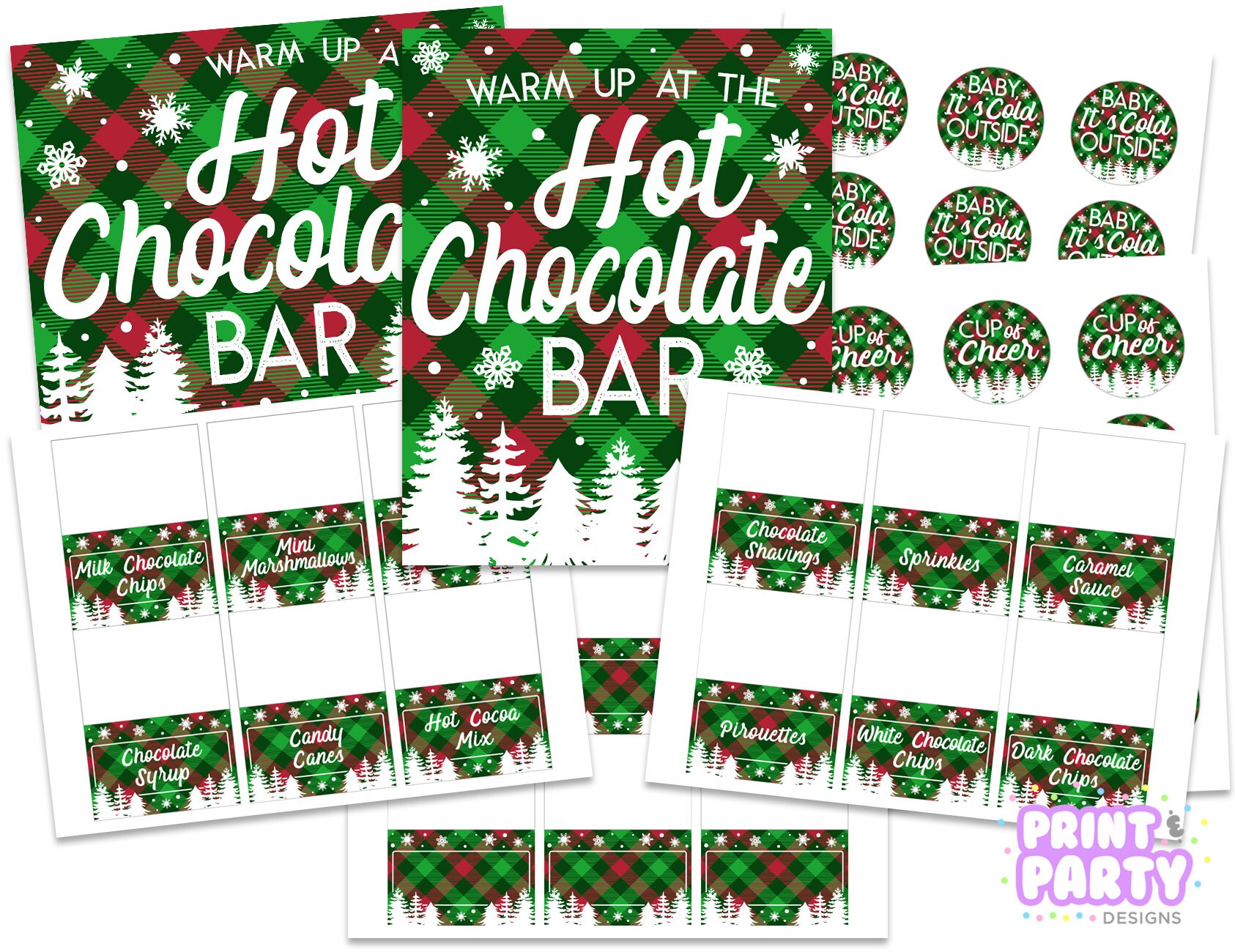 Printable Christmas Plaid, Hot Chocolate Bar Kit, Office Holiday Party ...