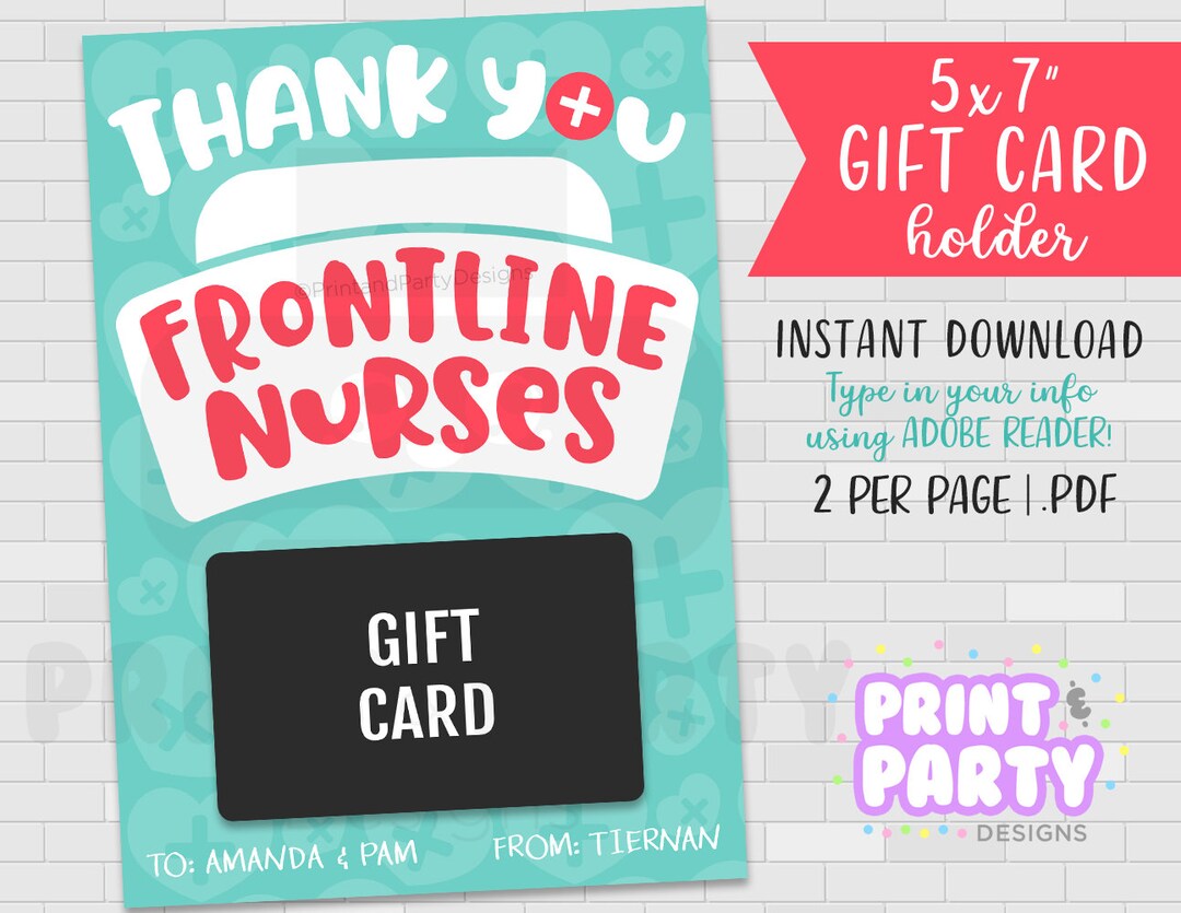 5x7 Nurse Gift Card Holder, Nurse Appreciation Card, Frontline Nurses ...