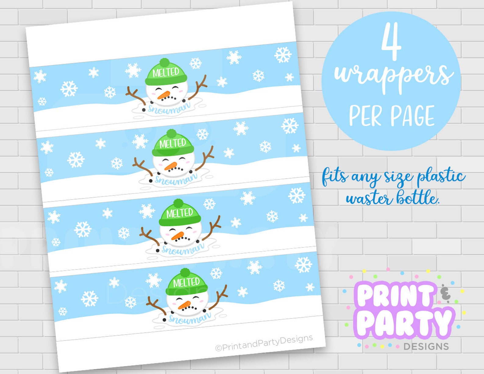 Printable Christmas Melted Snowman Water Bottle Labels - Etsy