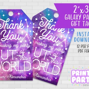 Printable Galaxy Birthday Party Favor Gift Tags, Galaxy Treat Bag ...