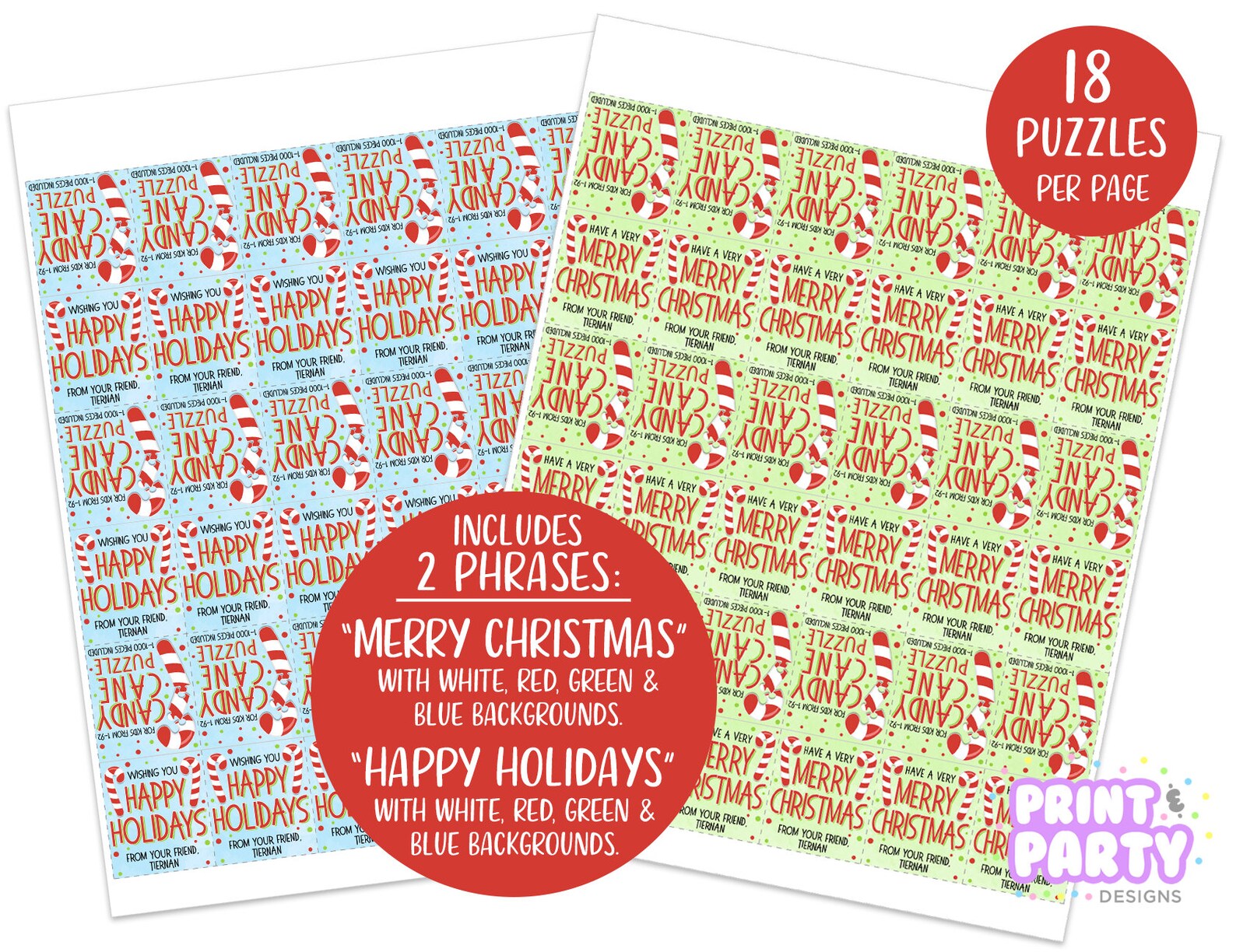 Printable Candy Cane Puzzle Gag Gift, Candy Cane Bag Toppers, Christmas ...