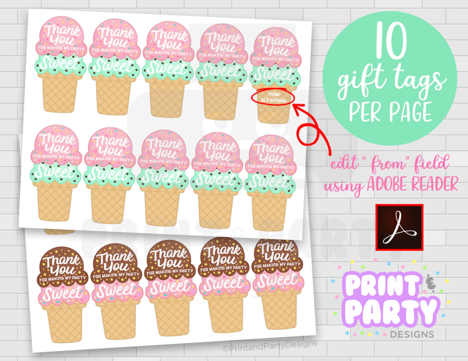 Printable Ice Cream Birthday Party Favor Gift Tags Ice Cream | Etsy