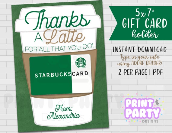 5"x7" Thanks a Latte Teacher Gift Card Holder, Teacher Appreciation ...