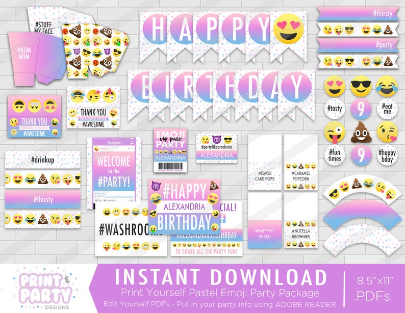 Printable Pastel Emoji Birthday Party Decor Emoji Birthday - Etsy