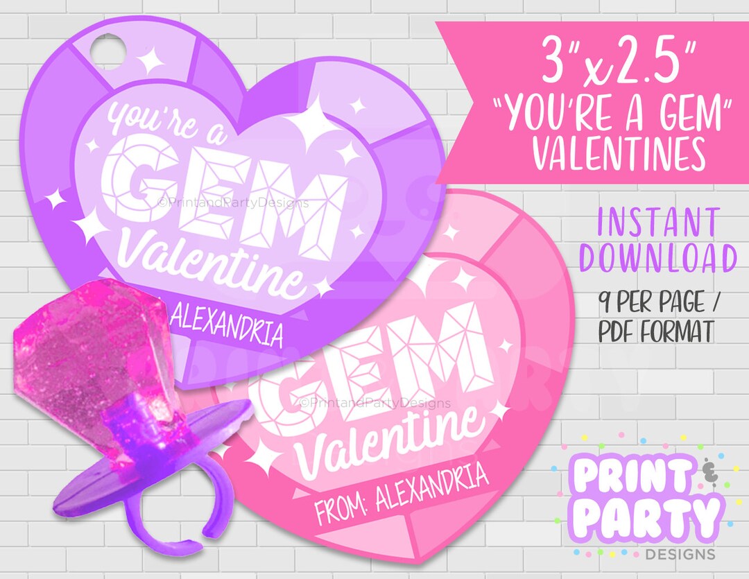 Printable Diamond You're a Gem Valentine Gift Tags Ring - Etsy