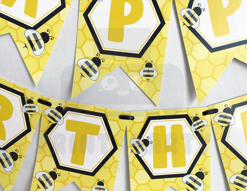 Printable Bumble Bee Happy Birthday Banner, Honey Bee Party Decorations ...