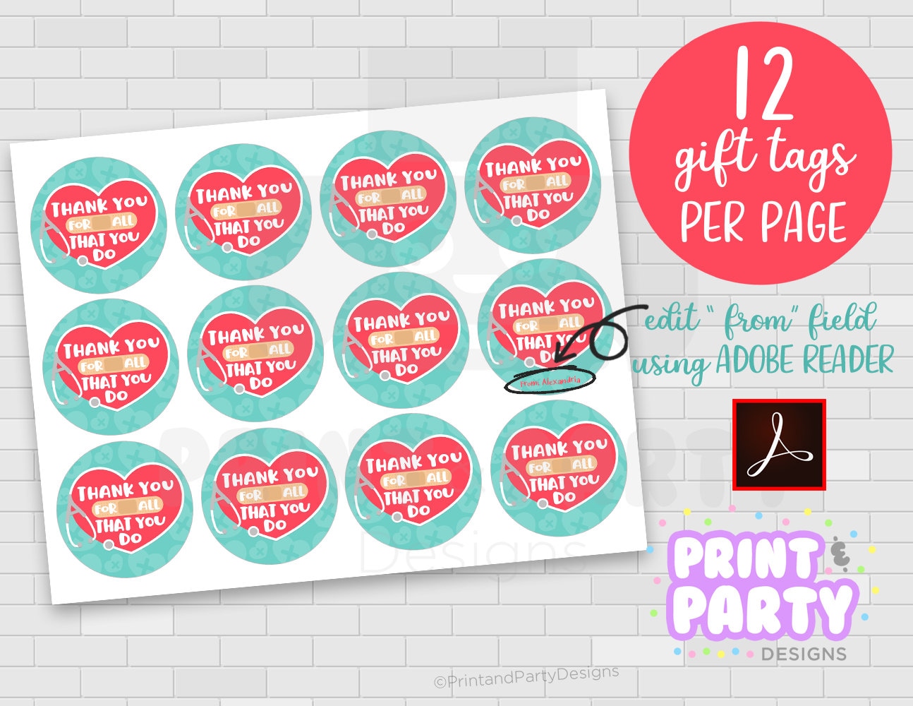 Printable Thank You Gift Tags for Nurses, Nurse Doctor Appreciation ...