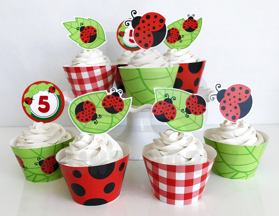 Printable Ladybug Cupcake Toppers and Wrappers, Ladybug Birthday Party ...