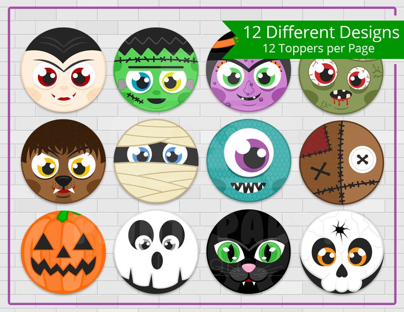 Printable Cute Halloween Cupcake Toppers and Wrappers | Etsy