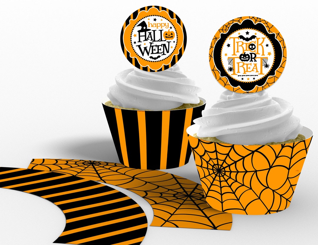 Printable Halloween Cupcake Toppers & Wrappers, Halloween Party ...