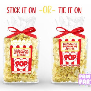 Printable You Make My Heart Pop Valentine's Day Gift Tags, Popcorn ...