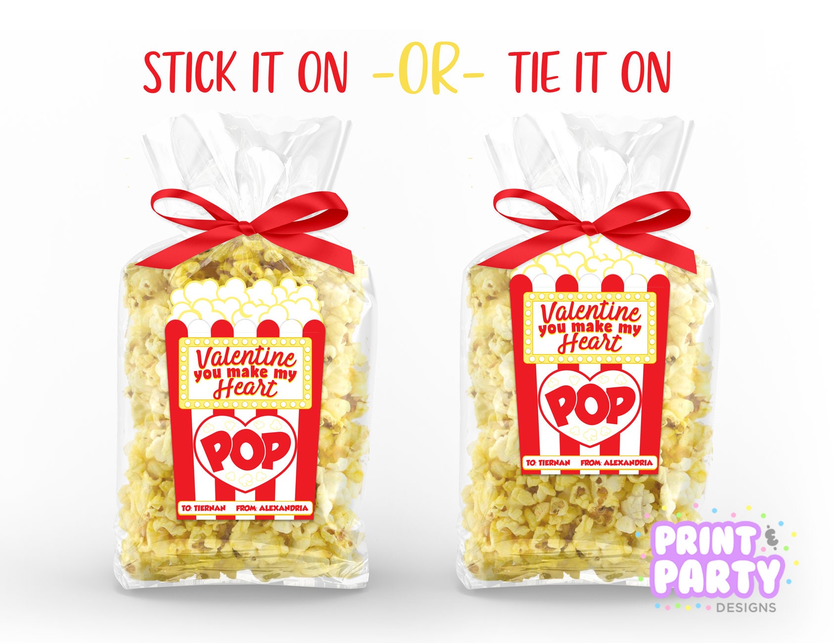 Printable You Make My Heart Pop Valentine's Day Gift Tags, Popcorn ...