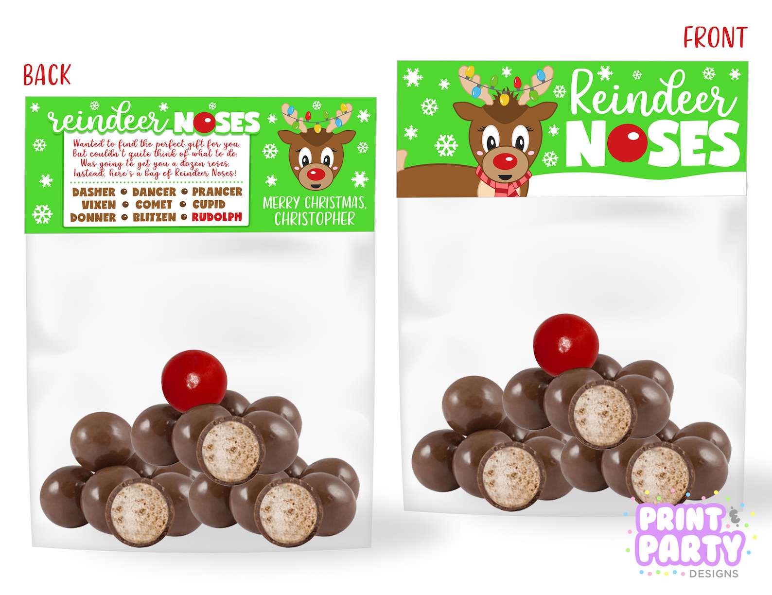 Printable Christmas Reindeer Noses Treat Bag Toppers, Kid's Christmas ...