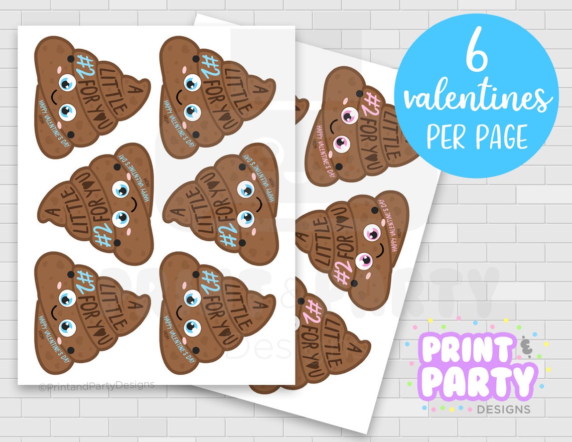 Printable Poop Emoji Pencil Valentines, A Little Number 2 for You, Boy ...