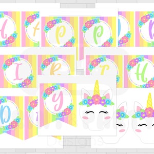 Printable Unicorn Happy Birthday Banner, Unicorn Birthday Party ...
