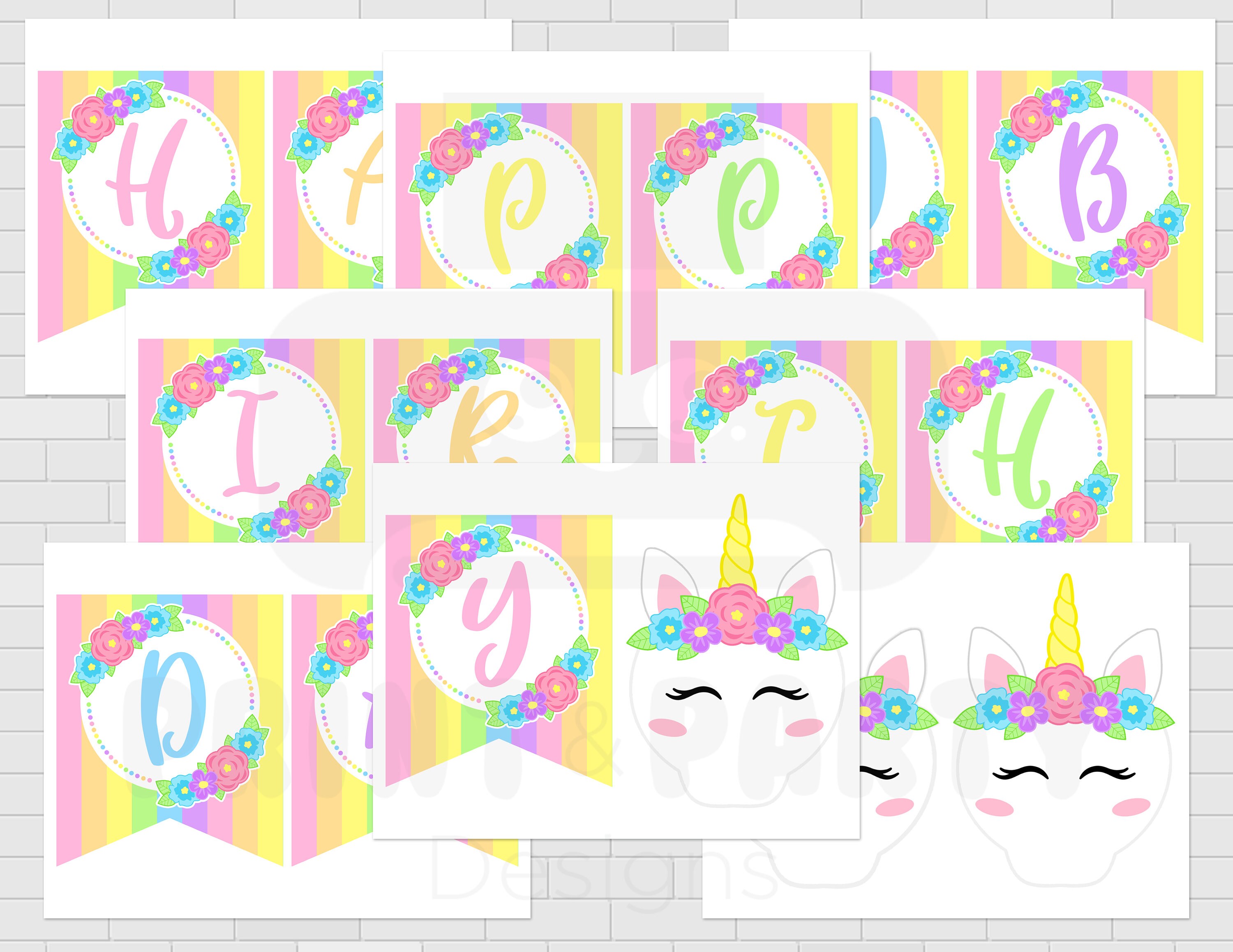 Printable Unicorn Happy Birthday Banner, Unicorn Birthday Party ...