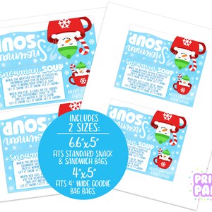 Printable Snowman Soup Treat Bag Toppers, Kid's Christmas Party Favor ...