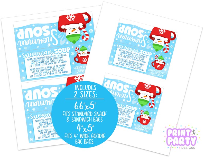 Printable Snowman Soup Treat Bag Toppers, Kid's Christmas Party Favor ...