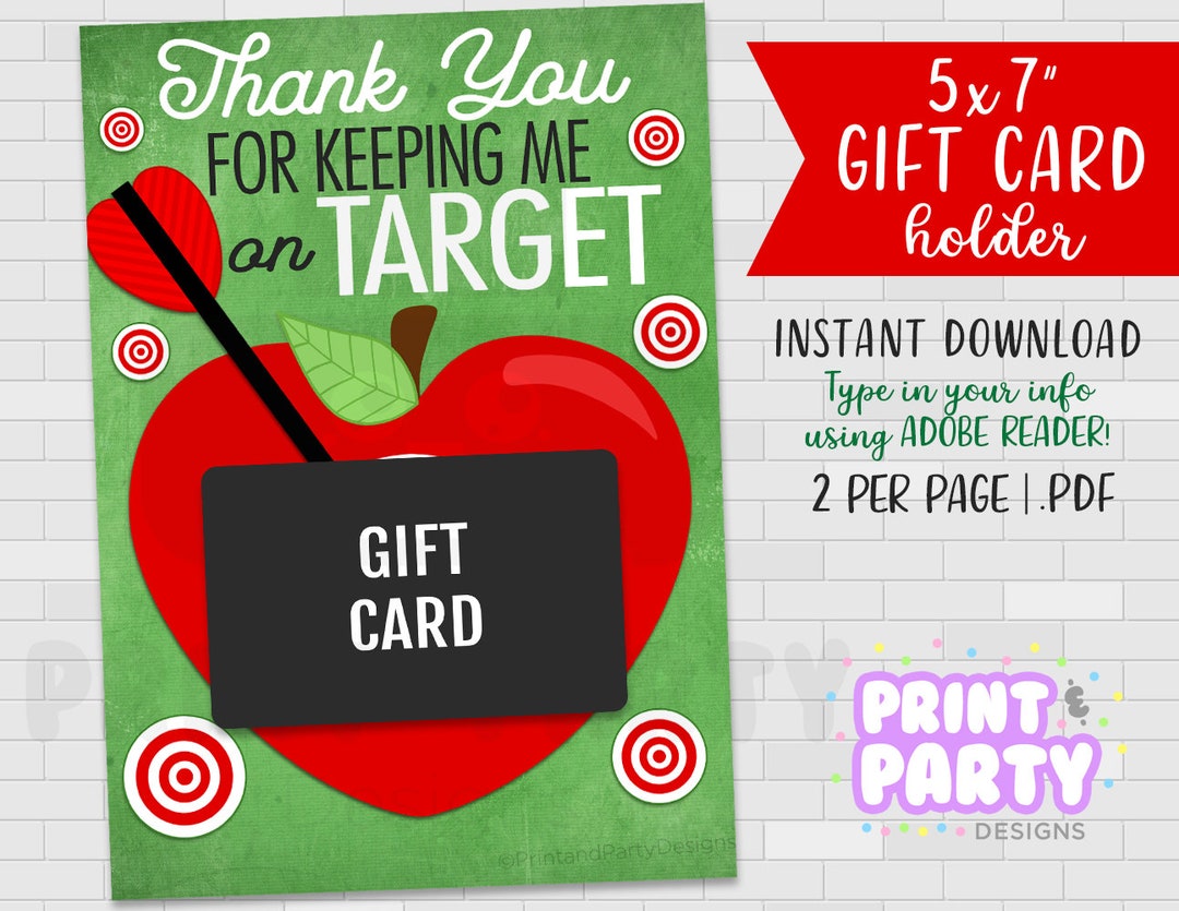 5"x7" Printable Thank You for Keeping Me on Target Gift Card Holder ...