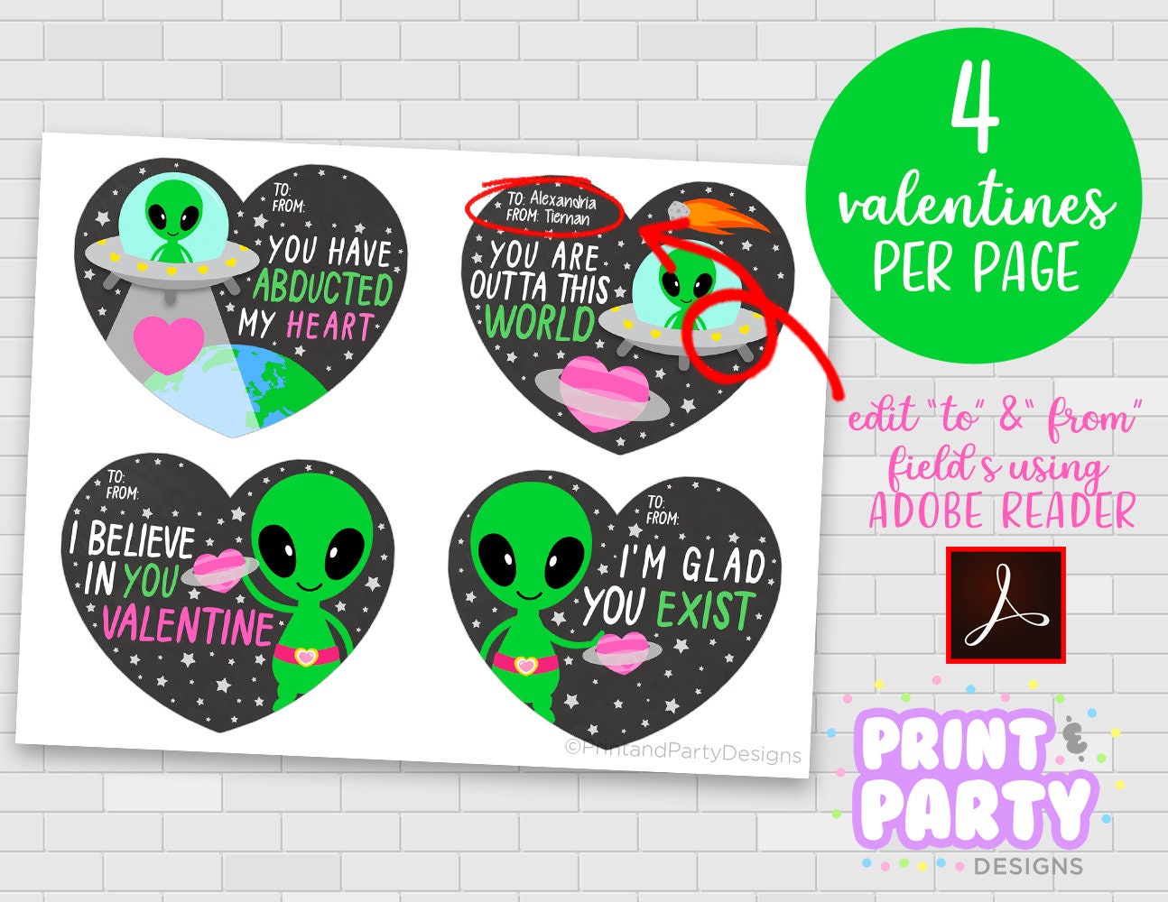 Printable Alien You're Out of This World Valentine's - Etsy