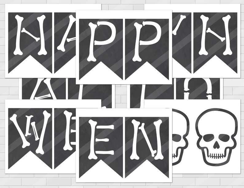 Printable Skeleton Bones Happy Halloween Banner, Halloween Party ...
