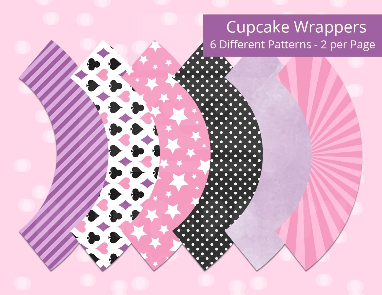 Cupcake Toppers & Wrappers Pink and Purple Magic Theme | Etsy