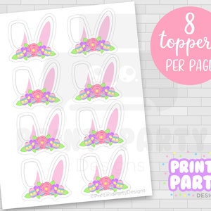 Printable Pastel Easter Bunny Ears Cupcake Toppers and Wrappers, Rabbit ...