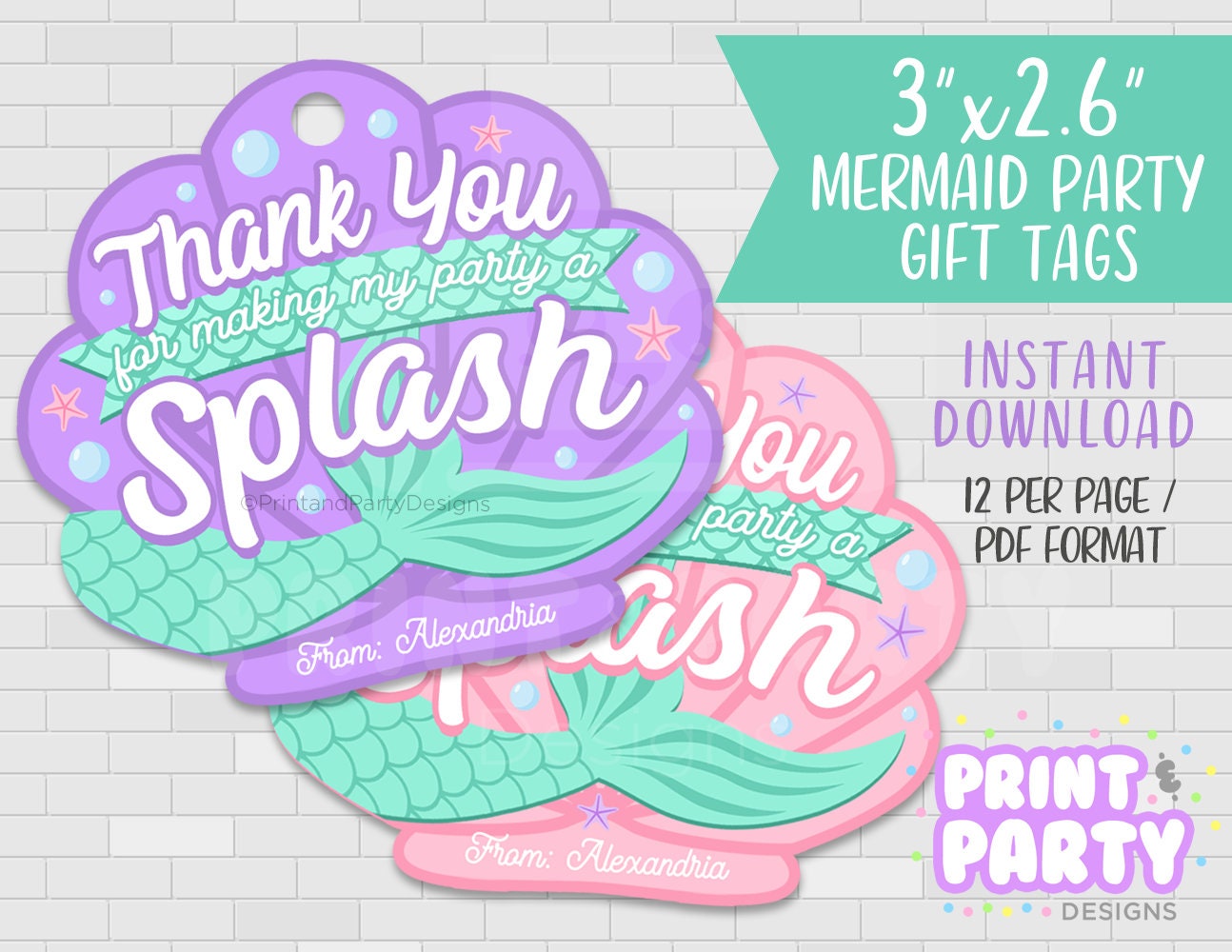 Printable Mermaid Shell Birthday Party Favor Gift Tags, Mermaid Treat ...
