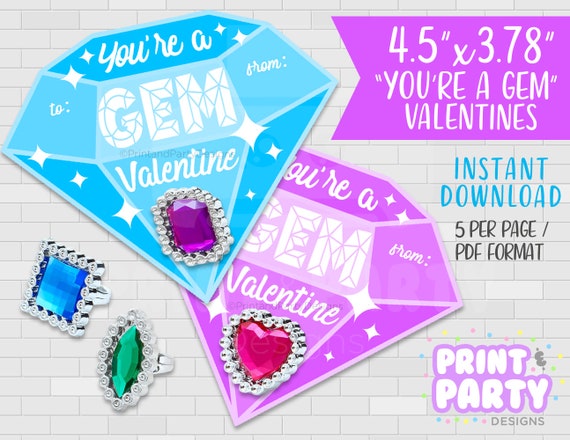 Printable Diamond You're a Gem Valentine Gift, Toy Ring Valentine ...