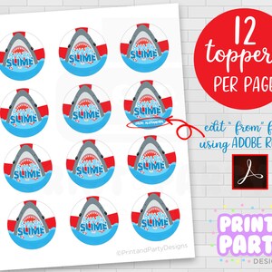 Printable Shark Slime Container Labels, Shark Party Favor Tags, Ocean ...