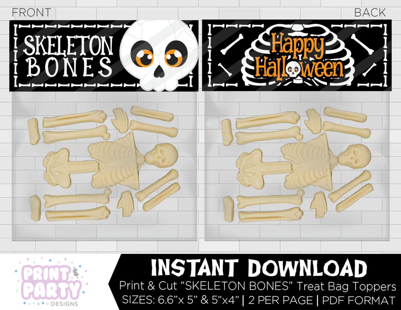 Printable Skeleton Bones Halloween Treat Bag Toppers Bag of - Etsy