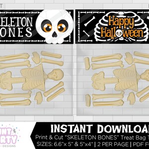 Printable Skeleton Bones Halloween Treat Bag Toppers, Bag of Bones ...