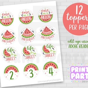Printable Watermelon Cupcake Toppers & Wrappers, Watermelon Birthday ...