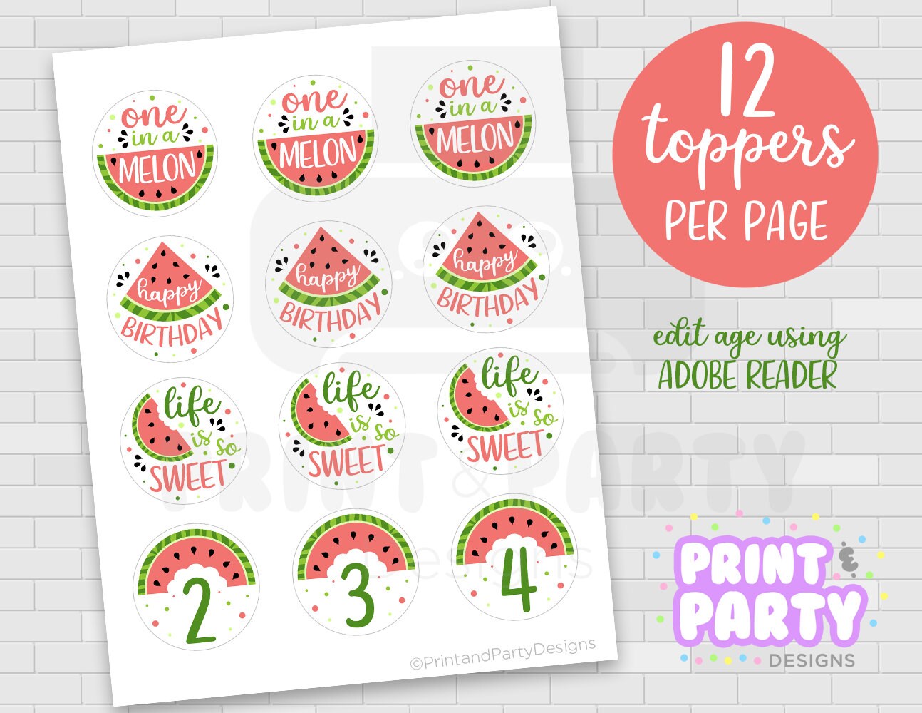 Printable Watermelon Cupcake Toppers & Wrappers, Watermelon Birthday ...
