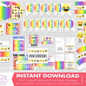 Printable Rainbow Emoji Birthday Party Decorations, Emoji Kids Birthday ...