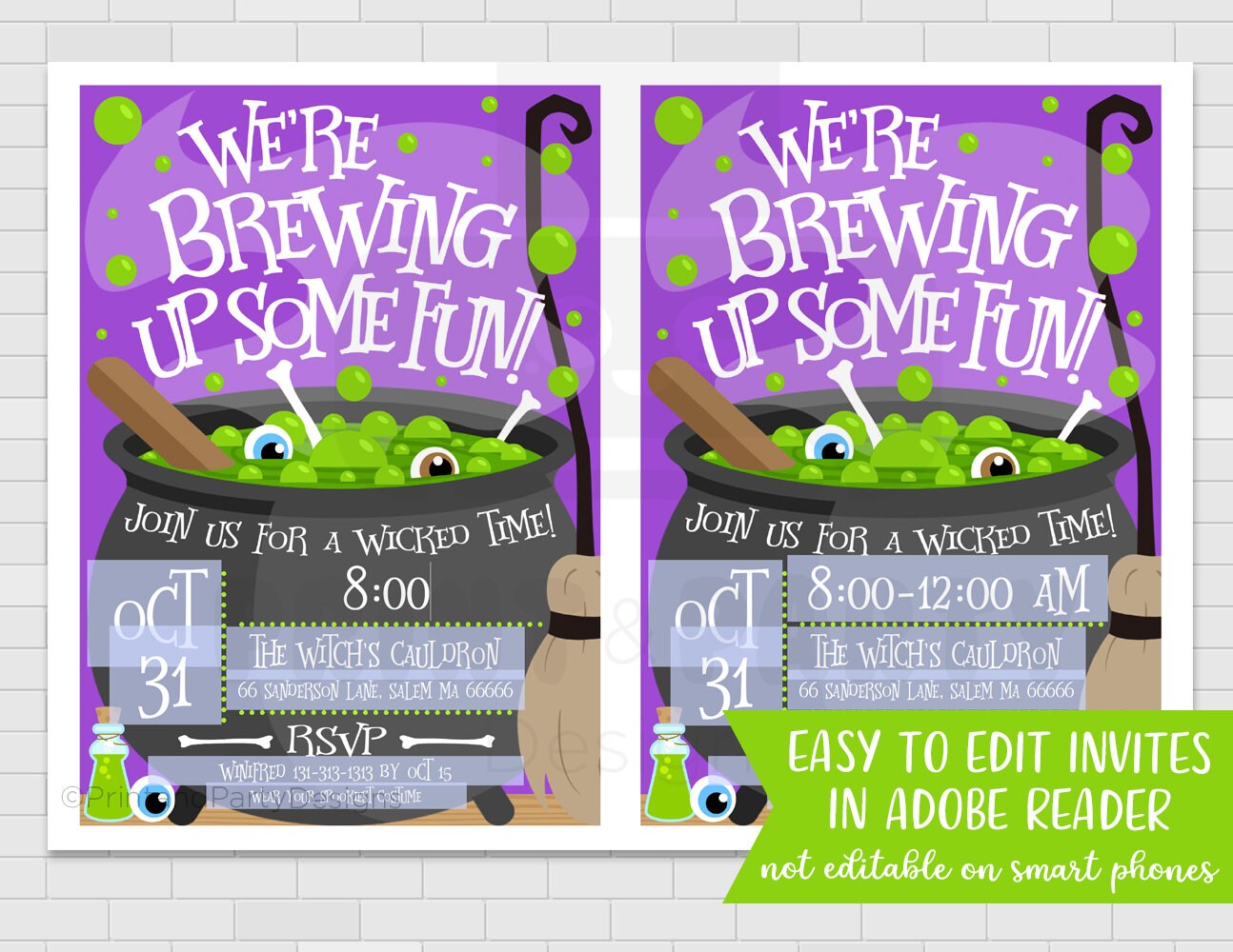 5x7 Printable Witch Cauldron Halloween Party Invitation | Etsy