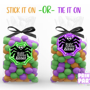 Printable Bugs and Kisses Halloween Party Favor Gift Tags, Spider ...