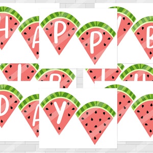 Printable Watermelon Happy Birthday Banner, Watermelon Birthday Party ...