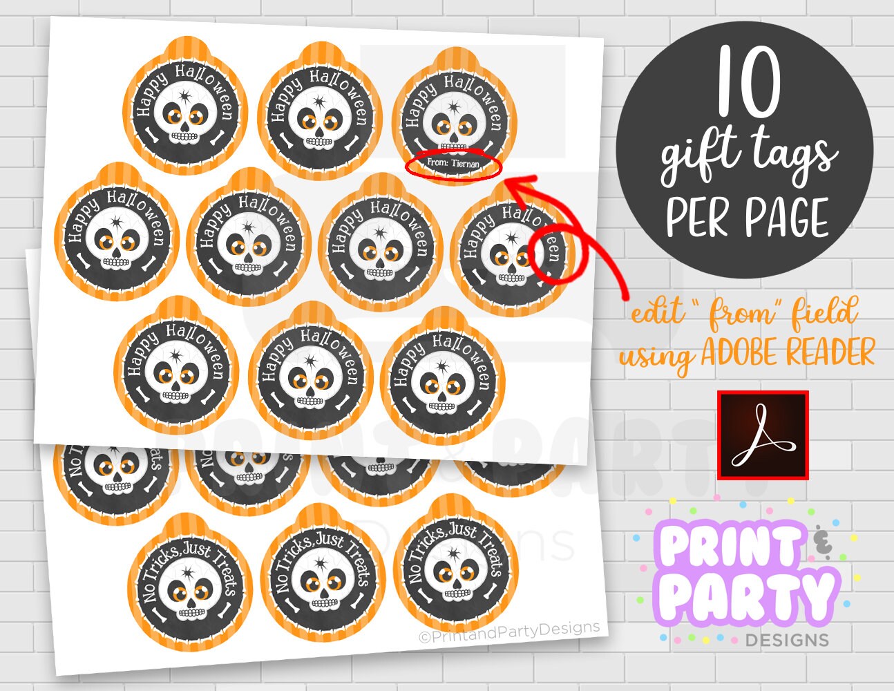 Printable Skull Halloween Party Favor Gift Tags, Happy Halloween Gift ...