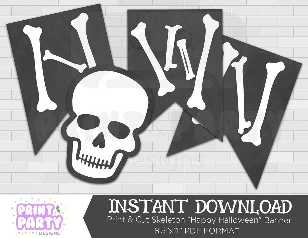 Printable Skeleton Bones Happy Halloween Banner, Halloween Party ...