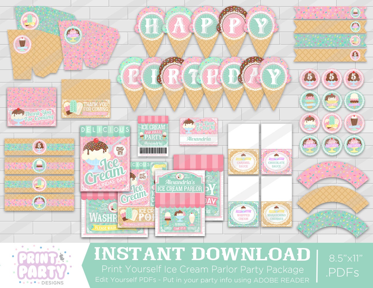 Printable Ice Cream Parlor Birthday Party Decorations - Etsy