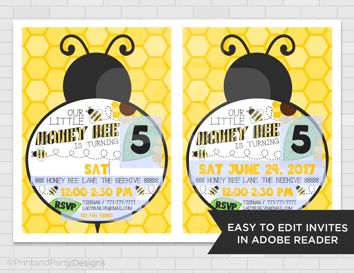 Printable Bumble Bee Birthday Party Invitations Summer Honey | Etsy