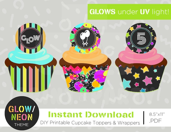 Cupcake Toppers & Wrappers - Neon Cupcake Toppers - Edit Yourself ...
