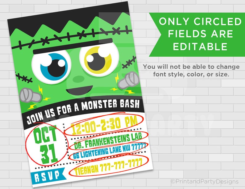 Printable Frankenstein Monster Halloween Party Invitations | Etsy