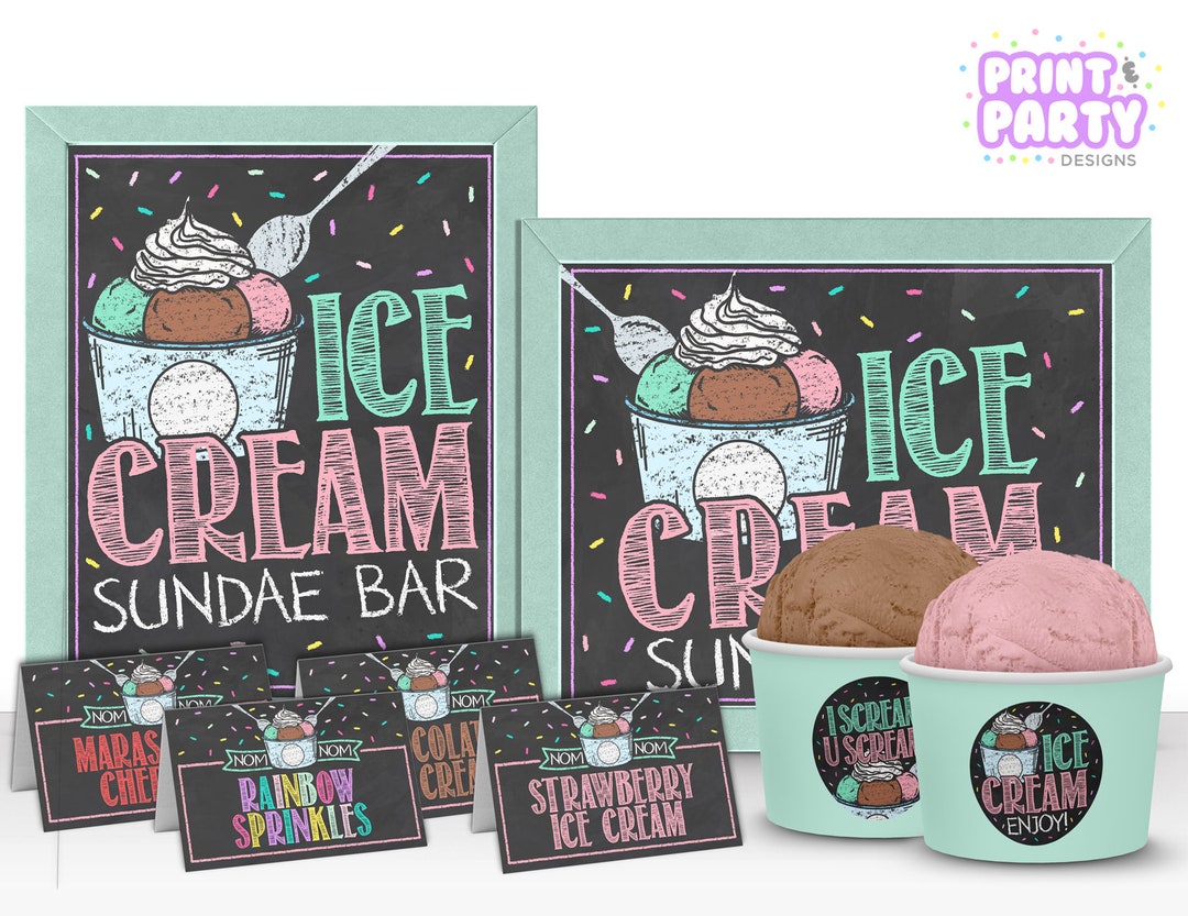 Printable Chalkboard Ice Cream Sundae Bar Kit, Ice Cream Birthday Party ...