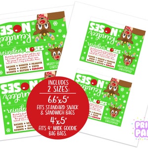 Printable Christmas Reindeer Noses Treat Bag Toppers, Kid's Christmas ...