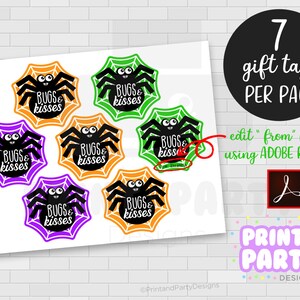 Printable Bugs and Kisses Halloween Party Favor Gift Tags, Spider ...