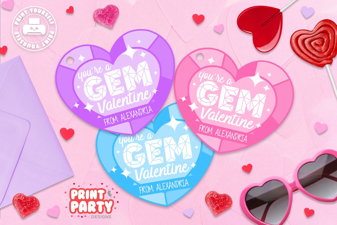 Printable Diamond You're a Gem Valentine Gift Tags, Ring Pop Valentine ...